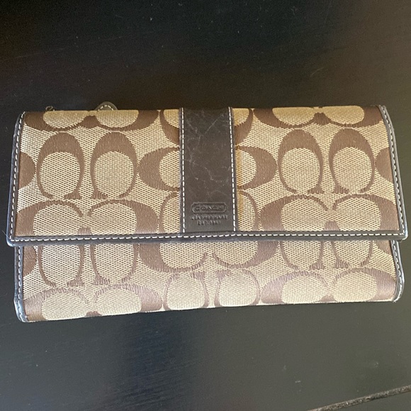 Coach | Bags | Brown Coach Signature Wallet With Checkbook Holder ...